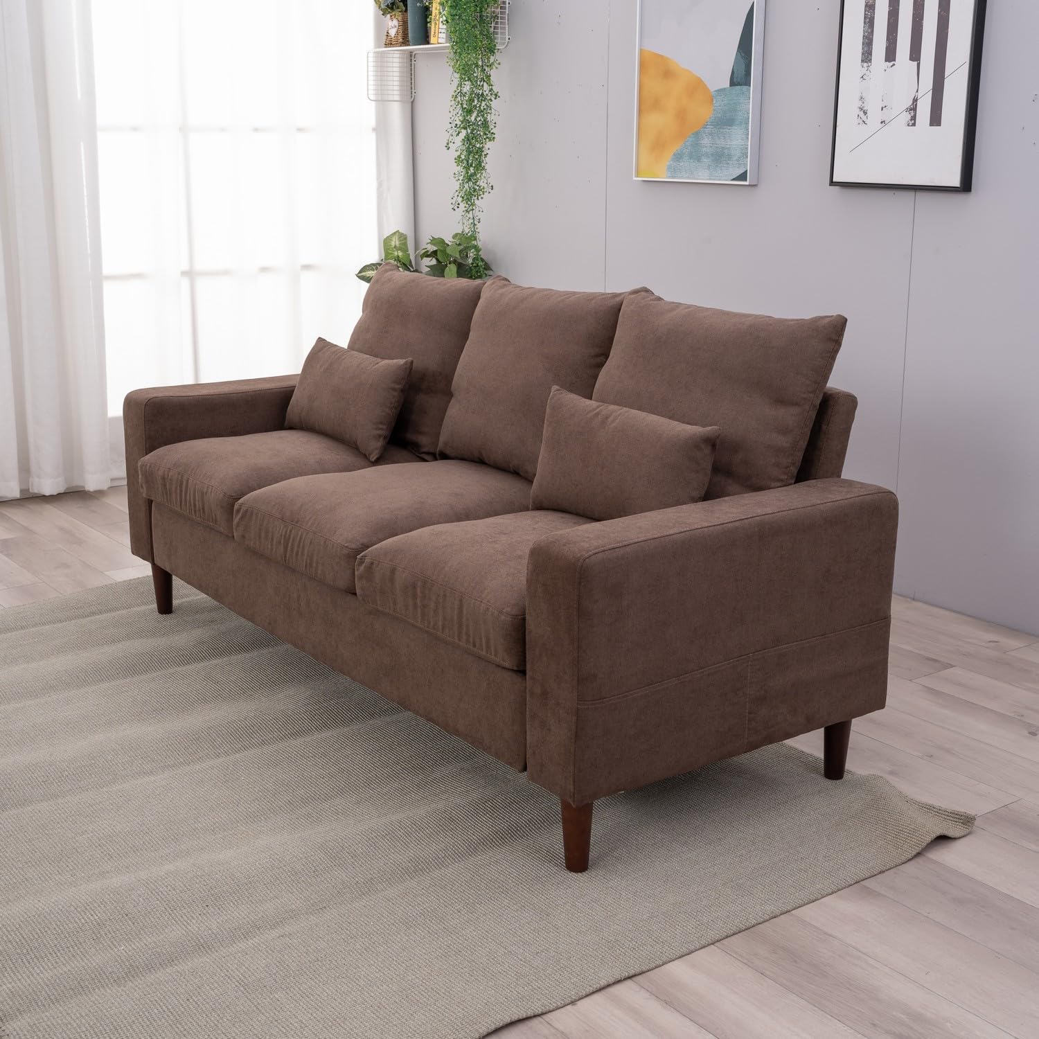 Panana Modern Sofa Couch for Living Room Sofa Couch 3 Seater in Linen Fabric Brown