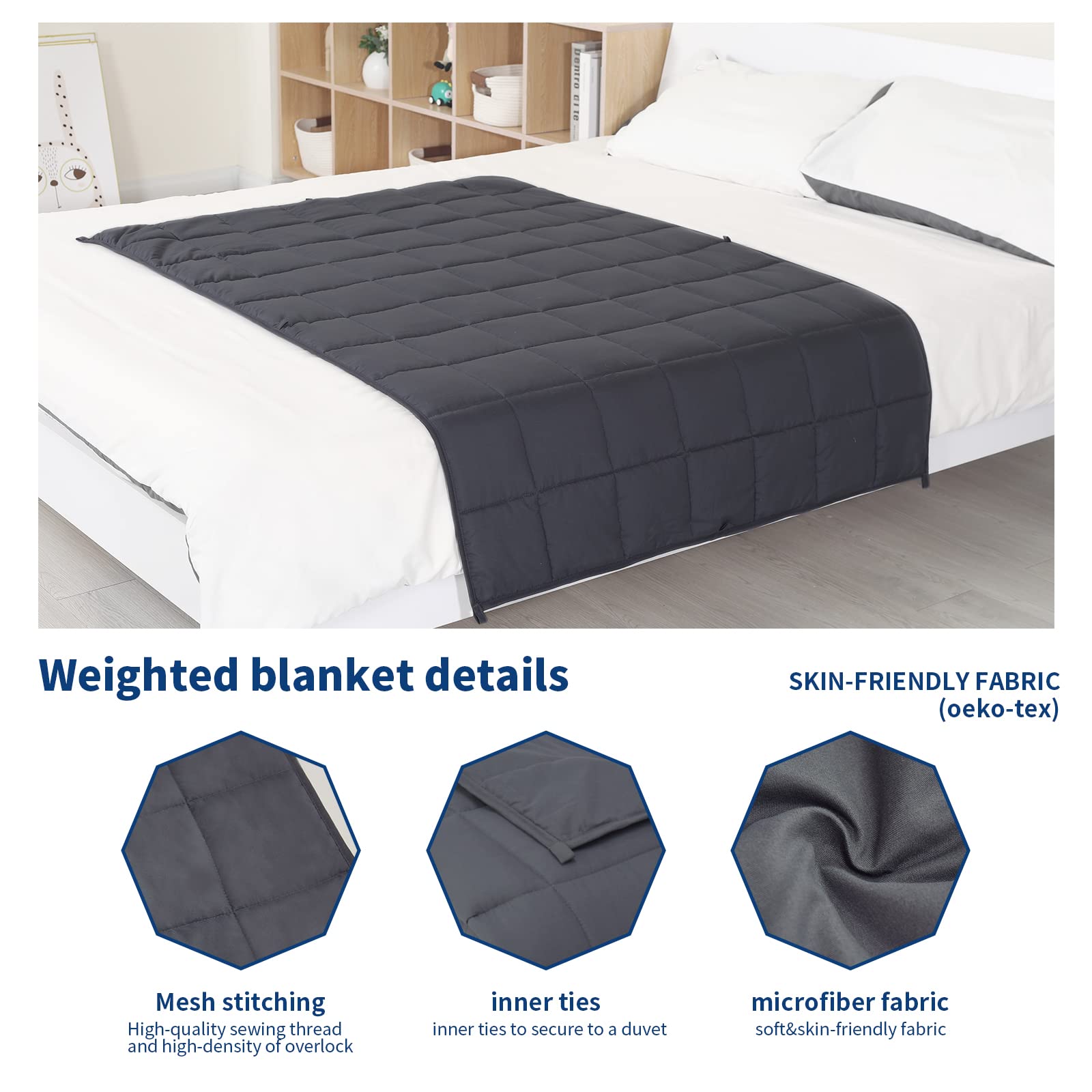 PRETTY NIGHT Weighted Blanket 7lbs Twin Size Dark Grey 41"x60" Weighted Blankets Heavy Blanket are Comfortable and Cozy