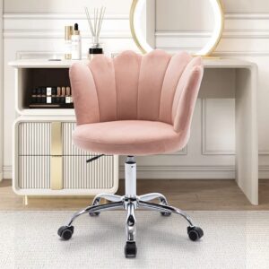 yoluckea modern velvet swivel office chair, pink, adjustable height, ergonomic design