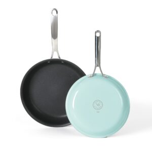 martha stewart lockton 2 piece 10" & 12" heavy gauge aluminum premium nonstick fry pan set - martha blue, fry pan set (10" & 12")