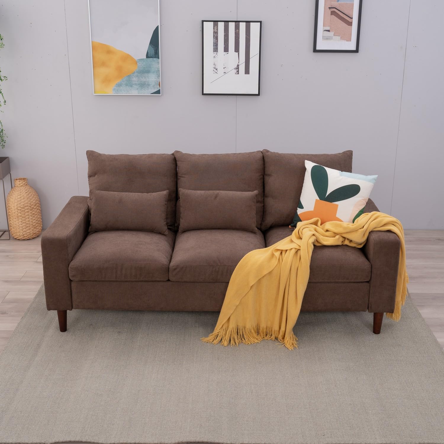 Panana Modern Sofa Couch for Living Room Sofa Couch 3 Seater in Linen Fabric Brown