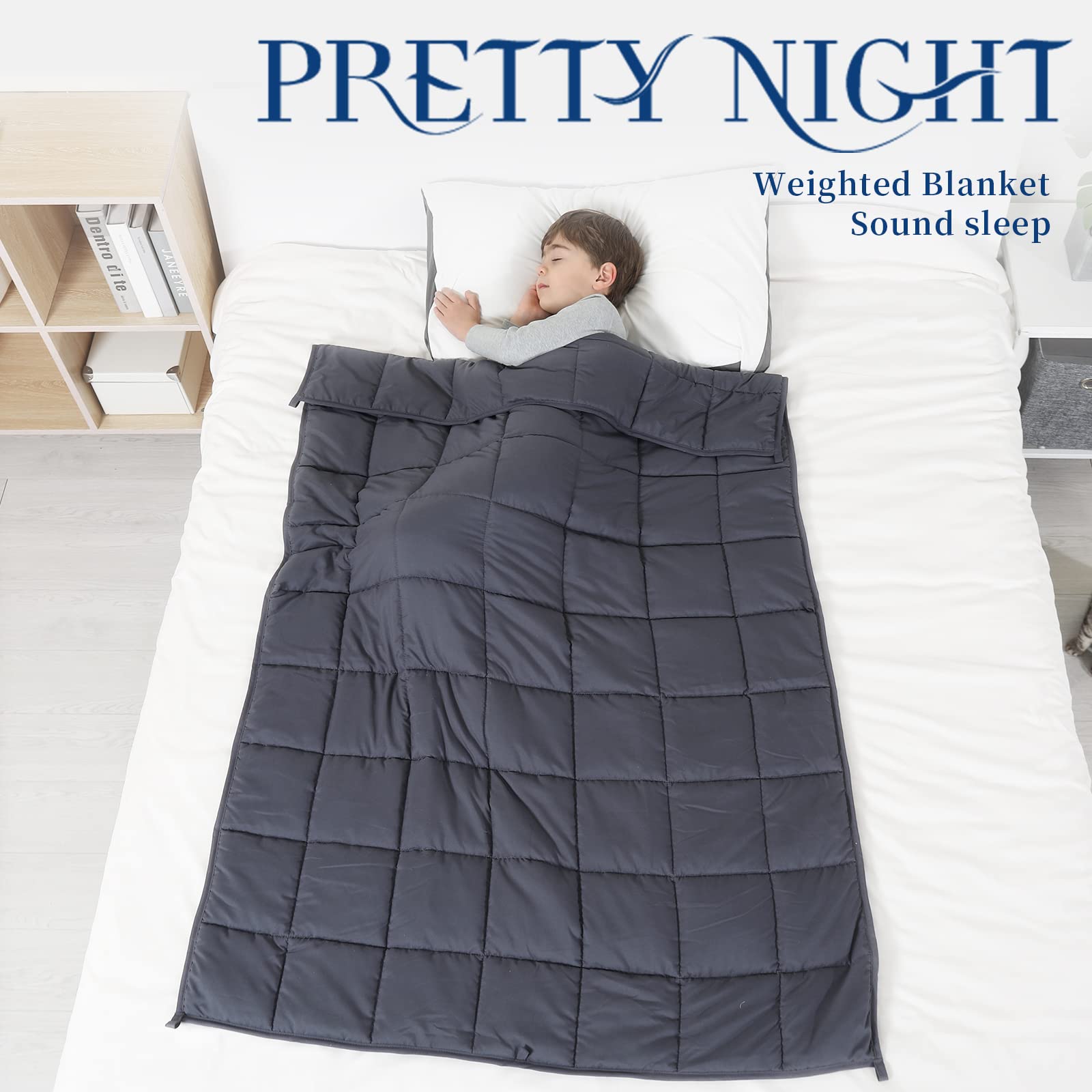 PRETTY NIGHT Weighted Blanket 7lbs Twin Size Dark Grey 41"x60" Weighted Blankets Heavy Blanket are Comfortable and Cozy