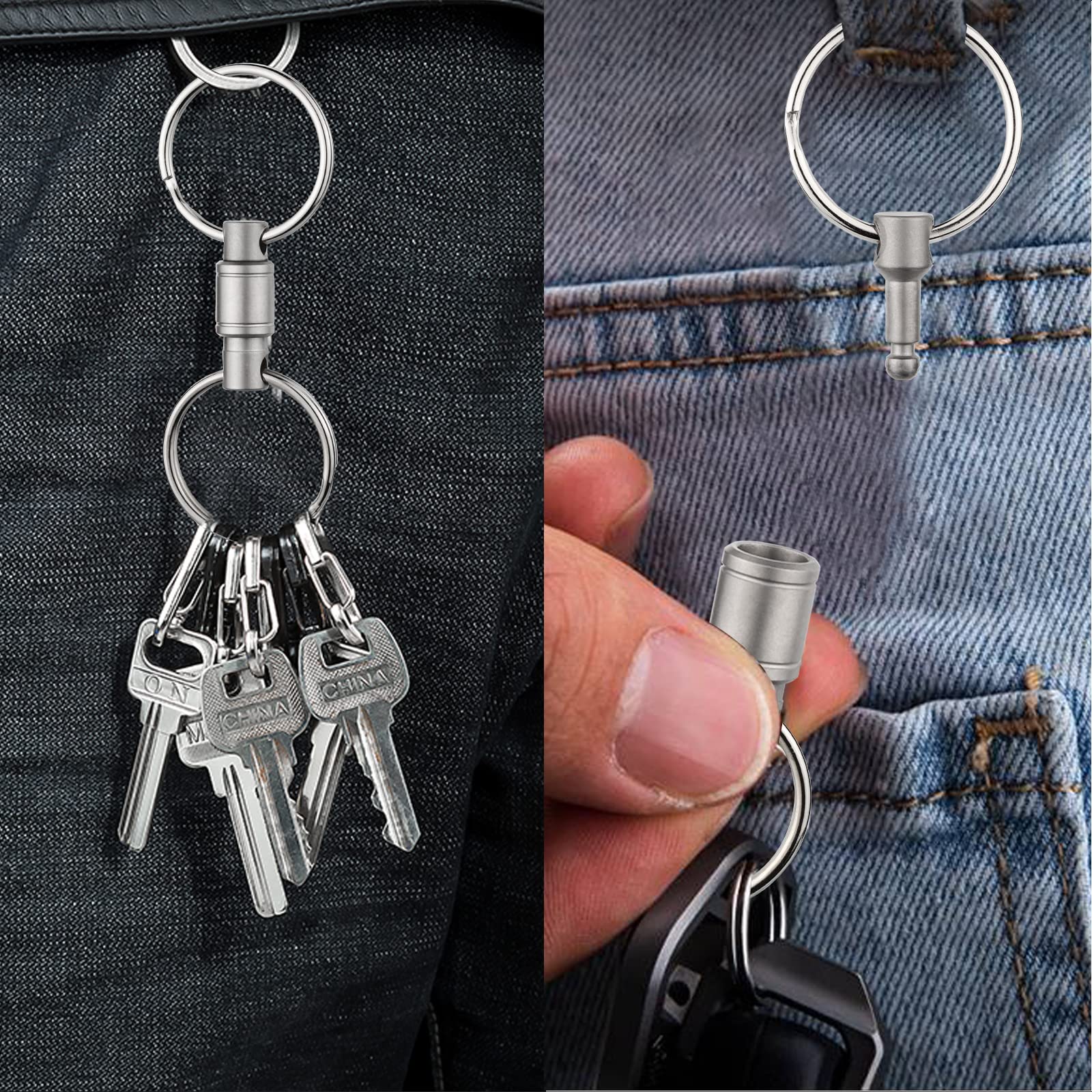 Titanium Quick Release Keychain, Detachable Key Ring Heavy Duty Swivel Key Holder with 2 Stainless Steel Key Rings UIInosoo for Double-End Pull Apart Keys Easily