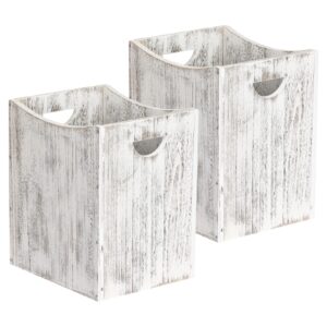 eteli 2 packs wood trash can rustic waste basket small wooden garbage can with double handles for bedroom bathroom office living room, rustic grey white