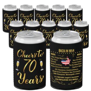 xumbtvs 70th birthday decorations for women and men, vintage 1954 birthday decor, seventy year old birthday party supplies, 12 pcs neoprene can cooler sleeves for soda, beer, beverage