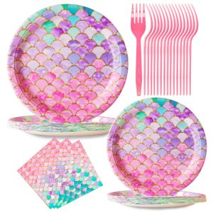 mermaid party decorations, jestar 96 pcs mermaid birthday party supplies plates and napkins for girls baby shower mermaids birthday party bachelorette party wedding bridal shower decorations serves 24