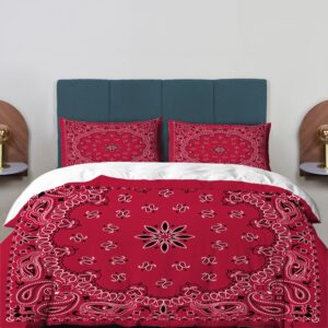 baonews red paisley bandana duvet cover set full size,3 pieces bandana with red paisley in the middle bedding set hotel quality polyestercomforter cover set with 2 pillowcases(no filler)