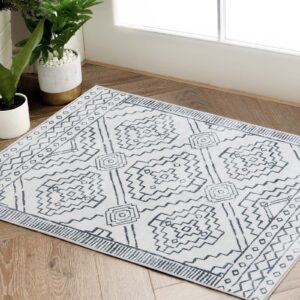 collact 5x7 area rug - moroccan living room rug geometric washable rug bedroom rug modern non slip rug low pile thin rug boho carpet for dining room office kitchen (5x7ft taupe on beige)