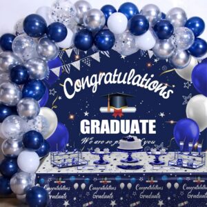 graduation decorations class of 2024, navy blue graduation decorations, graduation party decorations 2024 with congratulations graduate backdrop banner balloons tablecloths for nurse college preschool