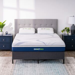 ghostbed ultimate 10 inch memory foam mattress with metal platform bed frame foundation with slat support bundle - medium firm feel - certipur-us certified - twin