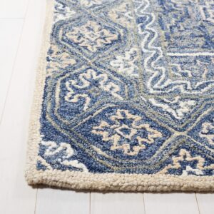 SAFAVIEH Aspen Collection Area Rug - 9' x 12', Blue & Beige, Handmade Boho Wool, Ideal for High Traffic Areas in Living Room, Bedroom (APN275M)