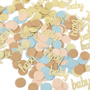 280pcs blue oh baby confetti - gender reveal party supplies, blue grey confetti, baby boy confetti for baby shower, baby sprinkle, taupe table scatter