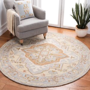 safavieh heritage collection area rug - 10' round, beige & grey, handmade traditional oriental wool, ideal for high traffic areas in living room, bedroom (hg920b)