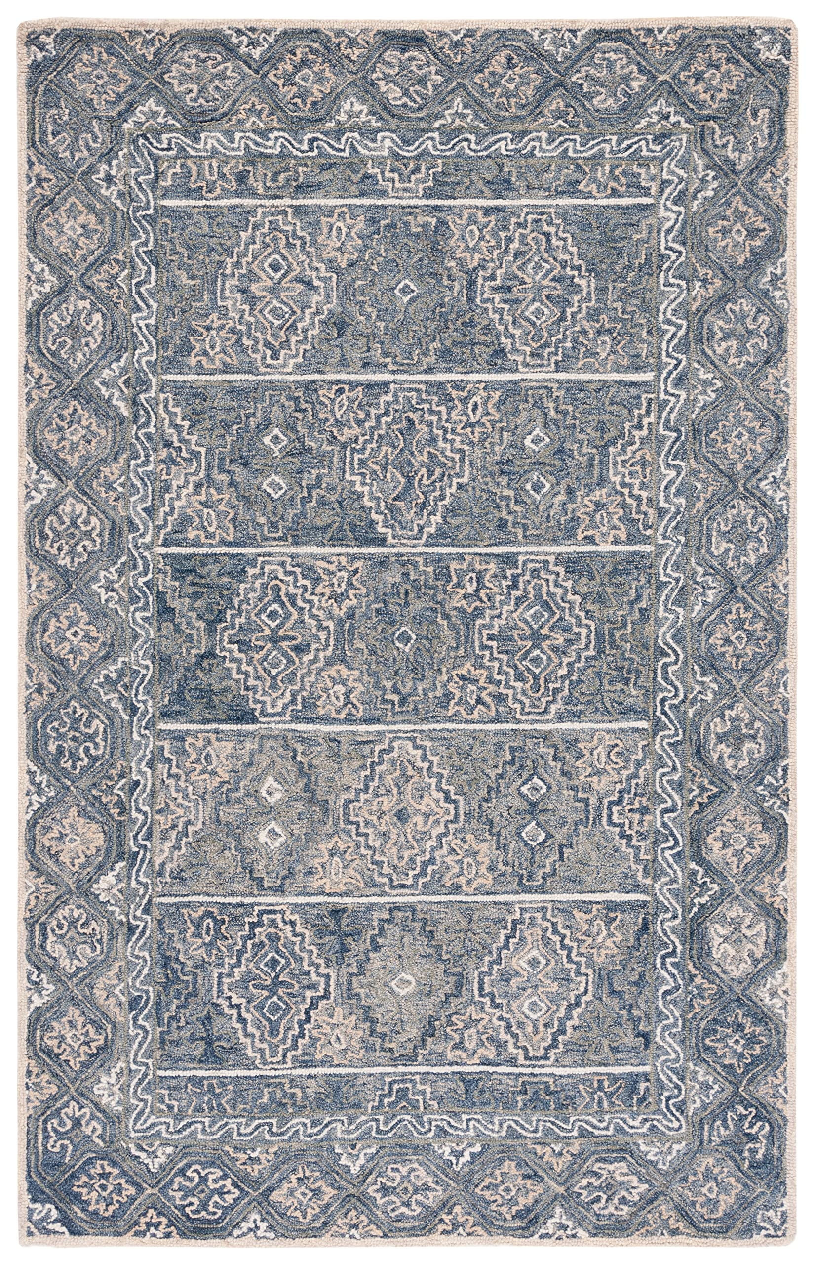 SAFAVIEH Aspen Collection Area Rug - 9' x 12', Blue & Beige, Handmade Boho Wool, Ideal for High Traffic Areas in Living Room, Bedroom (APN275M)