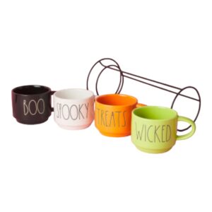 Hidd_ntr_asur_s 4pc Halloween treats, wicked, spooky, boo stacking Mugs With Wire Rack