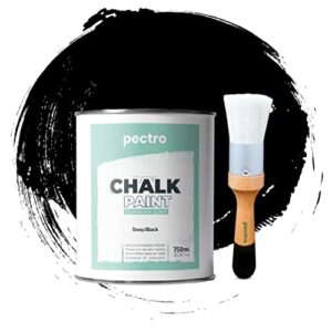 black chalk paint for furniture 25 fl.oz. (750ml) + special brush - furniture paint no sanding or priming - chalk finish wood paint - diy projects home decor & improvement (deep black)