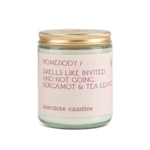 anecdote candles ‘homebody' coconut soy wax candle jar | premium hand poured & long burning | bergamot & tea leaves scent | phthalate-free | for home, office, gift - 7.8 oz