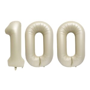 40 inch number balloon foil balloon number 100 jumbo giant balloon number 100 balloon for 100th birthday party decoration wedding anniversary graduation celebration, cream white 100 number balloon