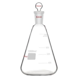 stonylab glass 24/40 erlenmeyer flask with stopper, 1000 ml borosilicate glass heavy wall flask with 24/40 standard taper outer joint and glass stopper