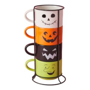 hidd_ntr_asur_s 4pc halloween treats, wicked, spooky, boo stacking mugs with wire rack