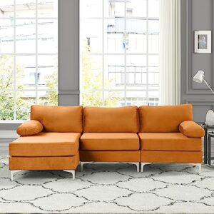 casa andrea milano modern velvet fabric sectional sofa, l-shape couch with extra wide chaise lounge