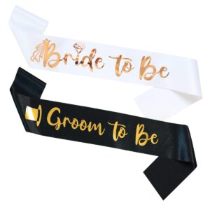 docooniver bride to be&groom to be 2 pack sash for bridal shower,bachelorette party sash,bridal shower favors and decorations.(white&black)