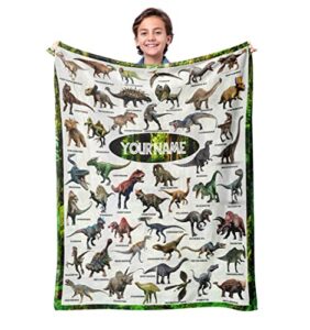 personalized dinosaur blanket for boys, jurassic dinosaurs gifts blankets for kids, custom blanket with name, super soft dino throw blanket for dinosaur lover, bed, sofa, birthday, christmas-40x50in