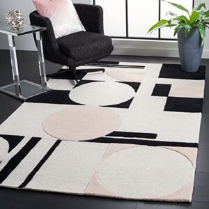 safavieh rodeo drive collection area rug - 8' x 10', blush & black, handmade mid-century modern abstract wool, ideal for high traffic areas in living room, bedroom (rd856u)