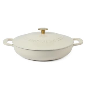 martha stewart 3.5-quart enameled cast iron dutch oven braiser - linen w/gold knob