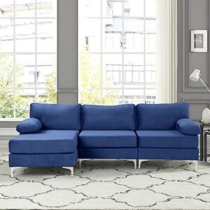 casa andrea milano modern velvet fabric sectional sofa, l-shape couch with extra wide chaise lounge