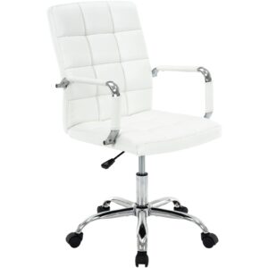 mfd living high back desk chair, modern pu leather home office task chair with arms, adjustable swivel computer executive chair with wheels (pearl white)