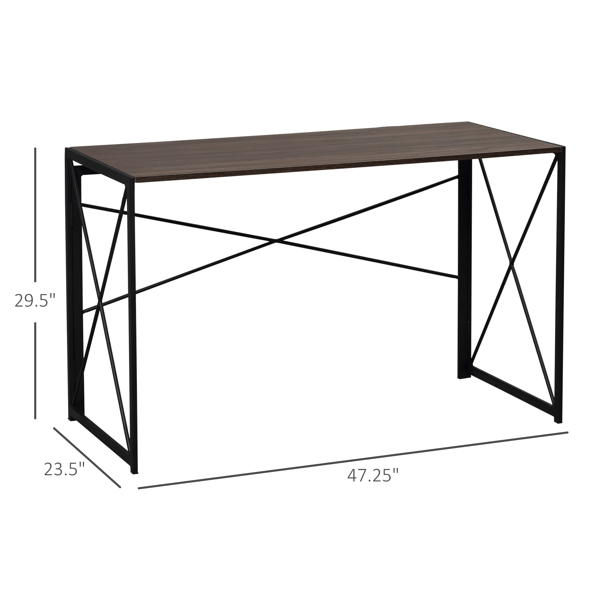 HOMCOM Folding Computer Desk, 47.25" Wide Home Office Writing Desk with Metal Frame, Brown