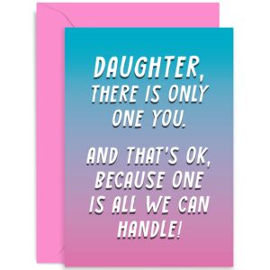 old english co. funny birthday card for daughter - hilarious birthday 'daughter you are enough' from mum, dad, parents - cute birthday card for her women | blank inside with envelope