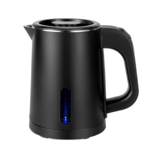 small electric tea kettle stainless steel, 0.8l portable mini hot water boiler heater, travel electric coffee kettle with auto shut-off & boil dry protection (black)