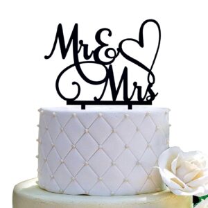 jieein mr and mrs cake topper - bride and groom sign wedding, engagement cake toppers decoration, black acrylic