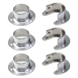 tighall 6pcs heavy duty stainless steel closet pole sockets rod end support flange rod holder set wall mount pipe bracket with screws for closet wardrobe shower curtain rod (fit 33mm / 1.3", silver)