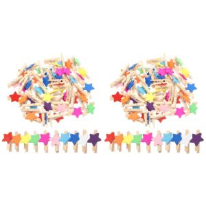 luozzy 200 pcs mini clothes pins wooden mini clothes pins for photo colorful star shape clothespins wall hanging photo clips for crafts memo picture pegs, 1.18inch