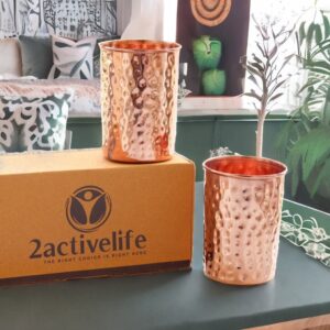 2activelife hammered design pure copper tumbler set of 2 | drinking water with copper cups | premium quality copper tumblers use for home, office, hotel, travel and gifting - 11.8 us fl oz