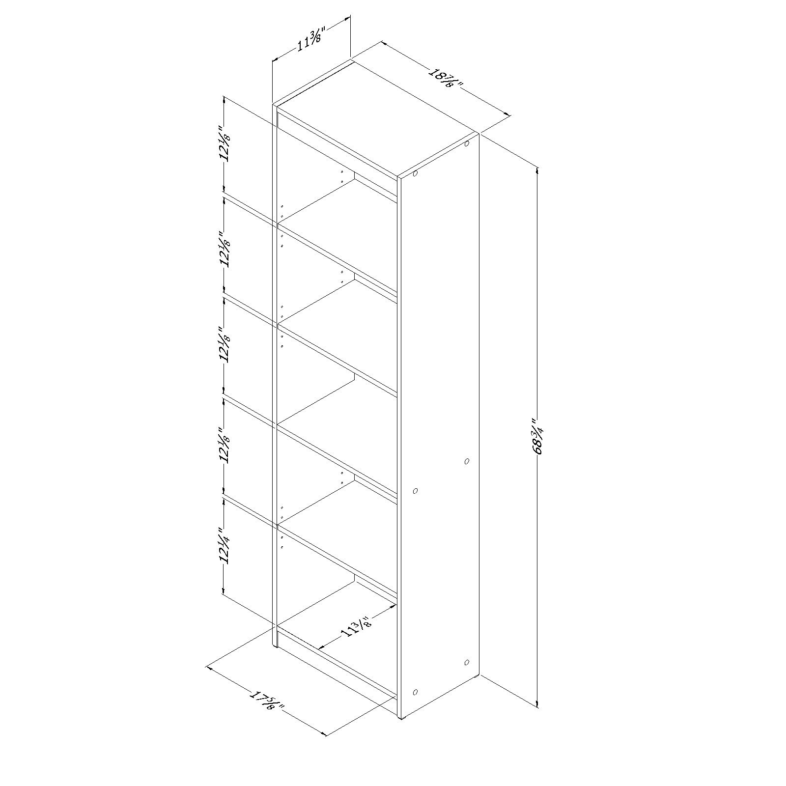 South Shore Axess 5-Shelf Narrow Bookcase, Pure White