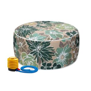 magpie fabrics inflatable stool ottoman pouf d20 xh9, outdoor round footrest footstool with foot pump, portable for patio garden travel camping - green floral