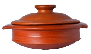 indian best traditional cookware earthenware| cookware for cooking and serving- handi small size-organic-pre-seasoned-natural red- 3 liter with lid