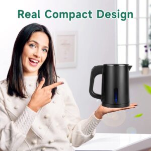 Small Electric Tea Kettle Stainless Steel, 0.8L Portable Mini Hot Water Boiler Heater, Travel Electric Coffee Kettle with Auto Shut-Off & Boil Dry Protection (Black)