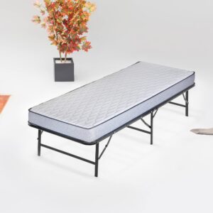 spinal sleep, 14-inch quickbase metal platform bed frame foundation with 5" medium firm tight top high density foam mattress, 75 x 30, gray