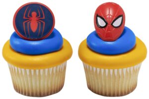 decopac marvel's spider-man™ spider and mask rings, spider-man cupcake decorations, red and blue food safe cake toppers – 24 pack