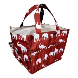 sona g designs small fashion organizing tote bag - 12 outside pockets bingo cosmetics crafts yarn crochet projects - burgundy elephant