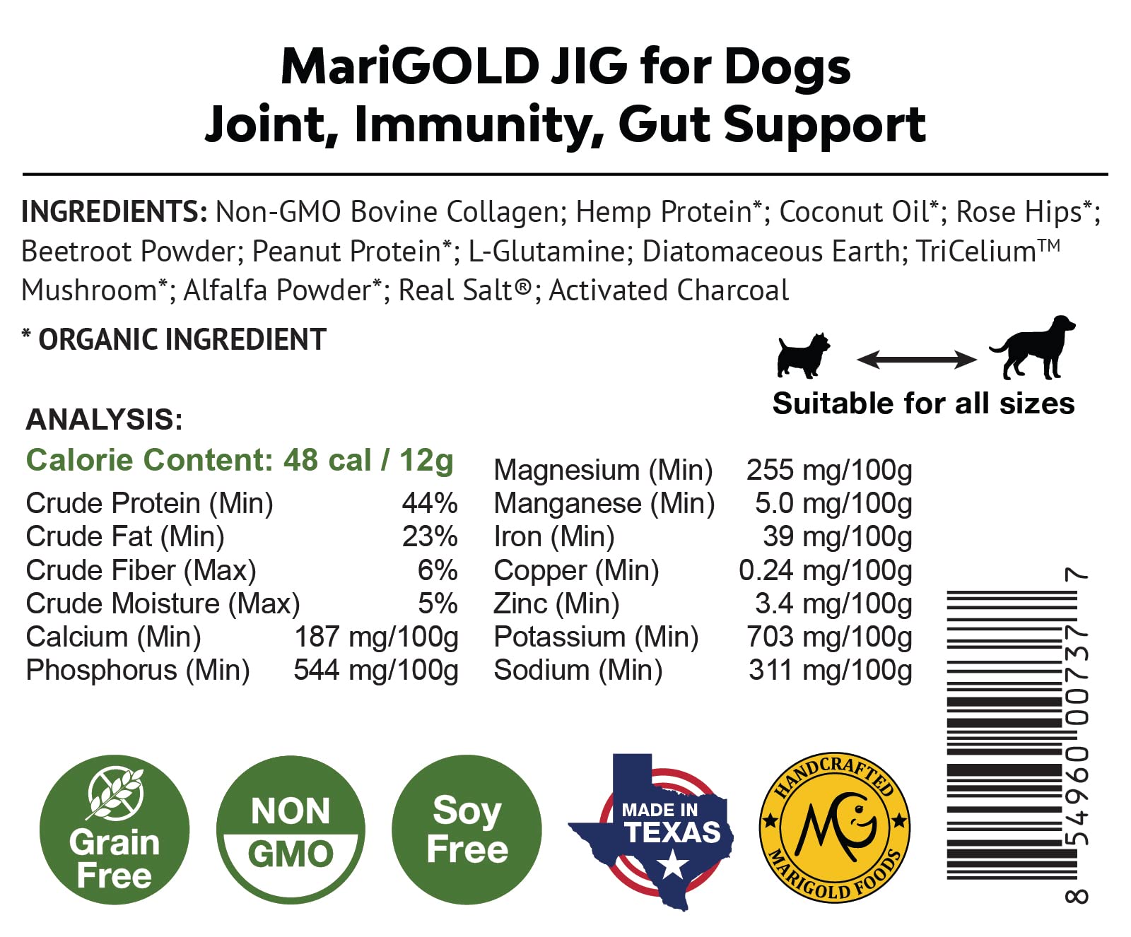 MariGold JIG for Dogs - Joint, Immunity & Gut Support Powder, Non-GMO, Organic Peanuts, Organic Hemp, Grain and Soy Free - 1.19 LBS (Medium)