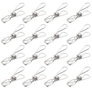 rierdge stainless steel wire clothespins laundry chip, 3.3" multi-purpose durable heavy duty long-lasting strong-grip metal clothesline clips for kitchen bathroom office, 16 pack