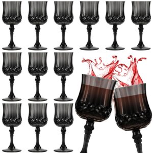 pinkunn 24 pcs patterned plastic wine glasses colorful goblet champagne flutes glasses vintage style dishwasher safe drinking glasses for wedding, reception, grand event party (black)