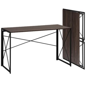 homcom folding computer desk, 47.25" wide home office writing desk with metal frame, brown