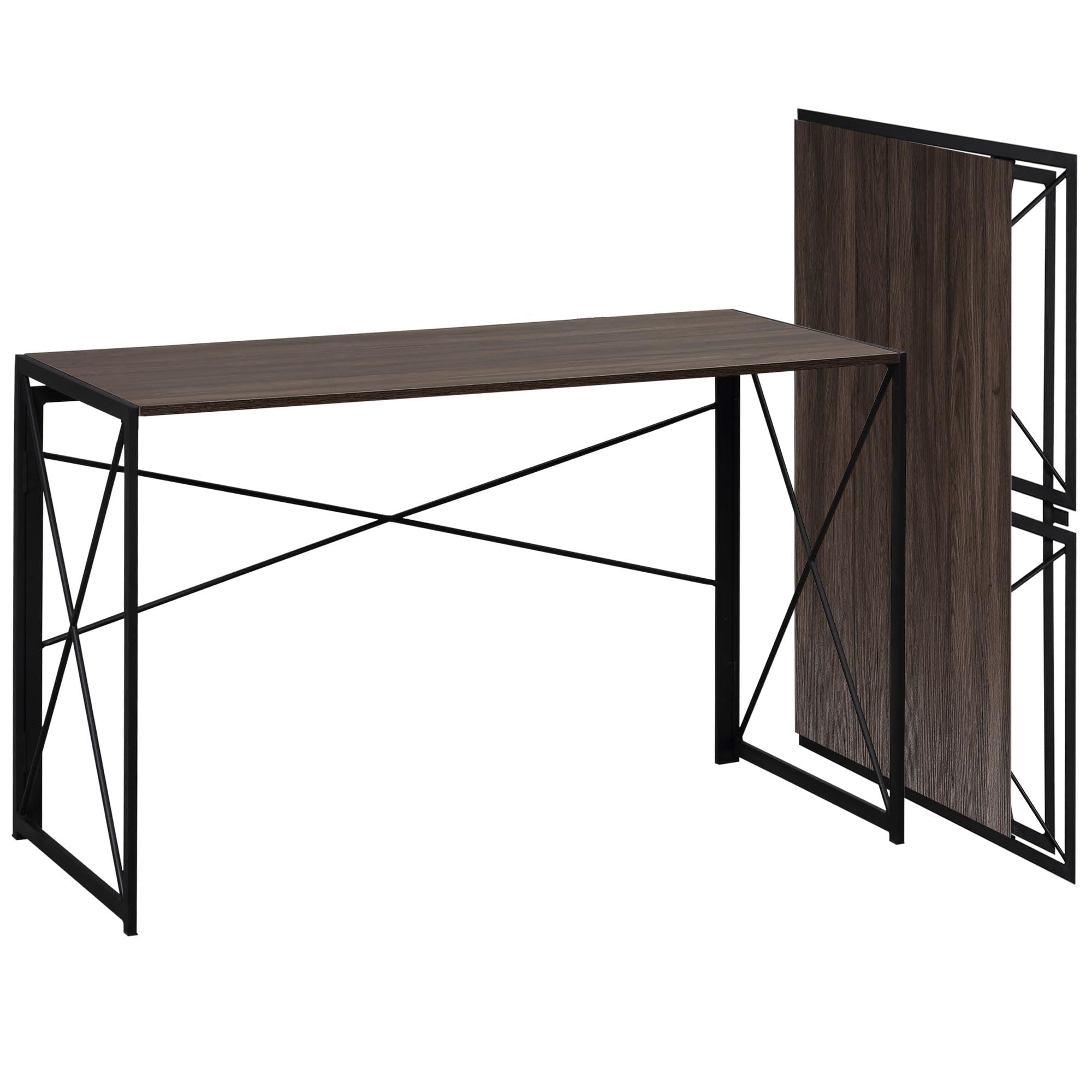 HOMCOM Folding Computer Desk, 47.25" Wide Home Office Writing Desk with Metal Frame, Brown